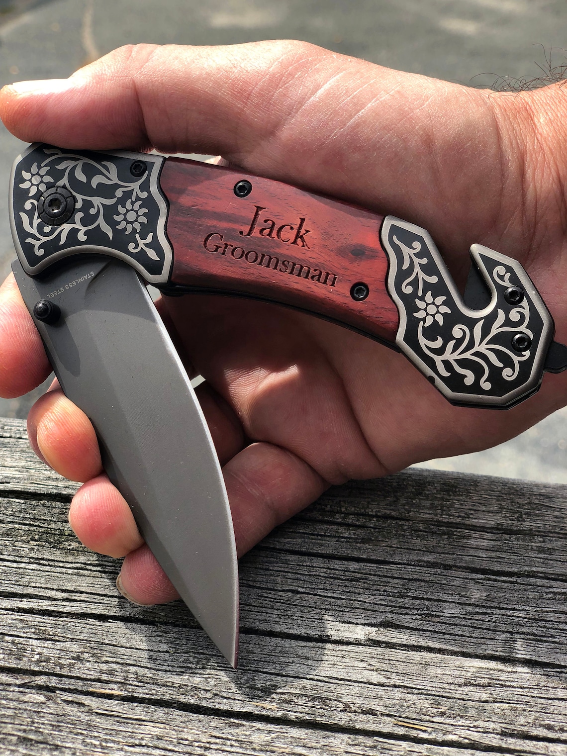 Personalized Pocket Knife With Wood Handle Groomsman Gift - Etsy