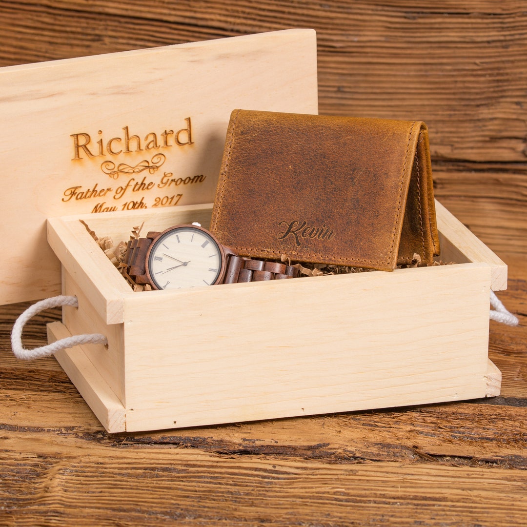 Minimalist Wallet and Wood Watch, Anniversary, College Student, Fathers ...