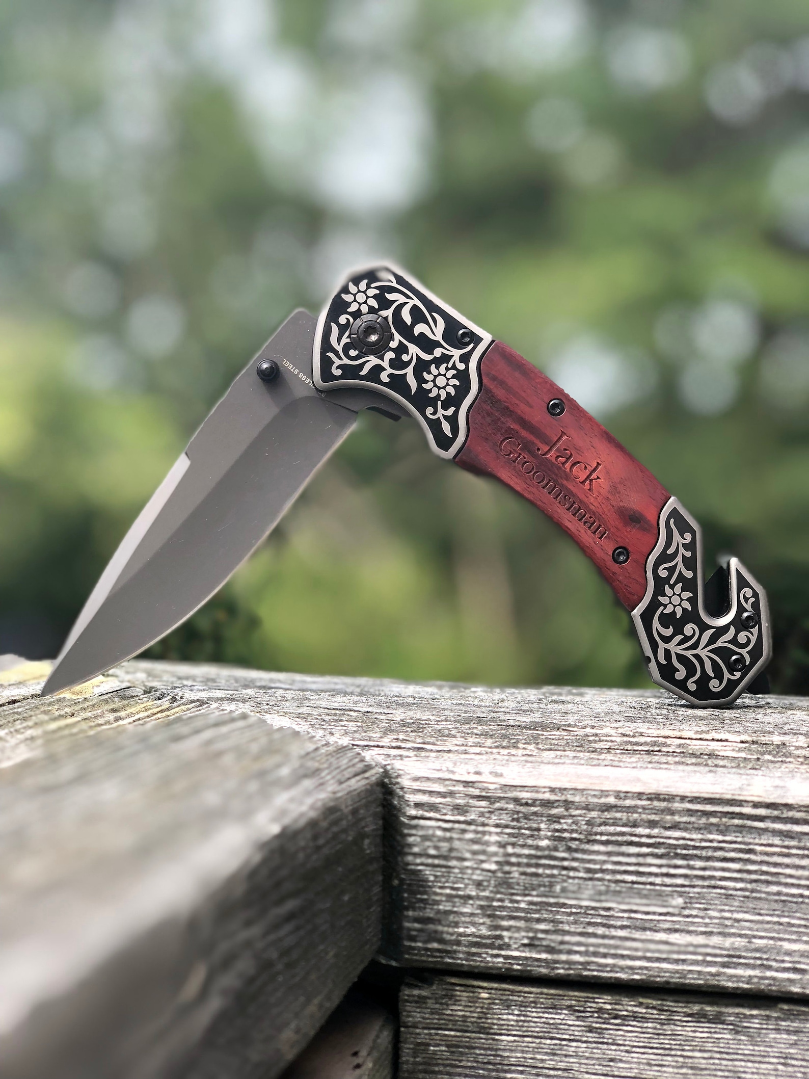 Personalized Pocket Knife With Wood Handle Groomsman Gift - Etsy