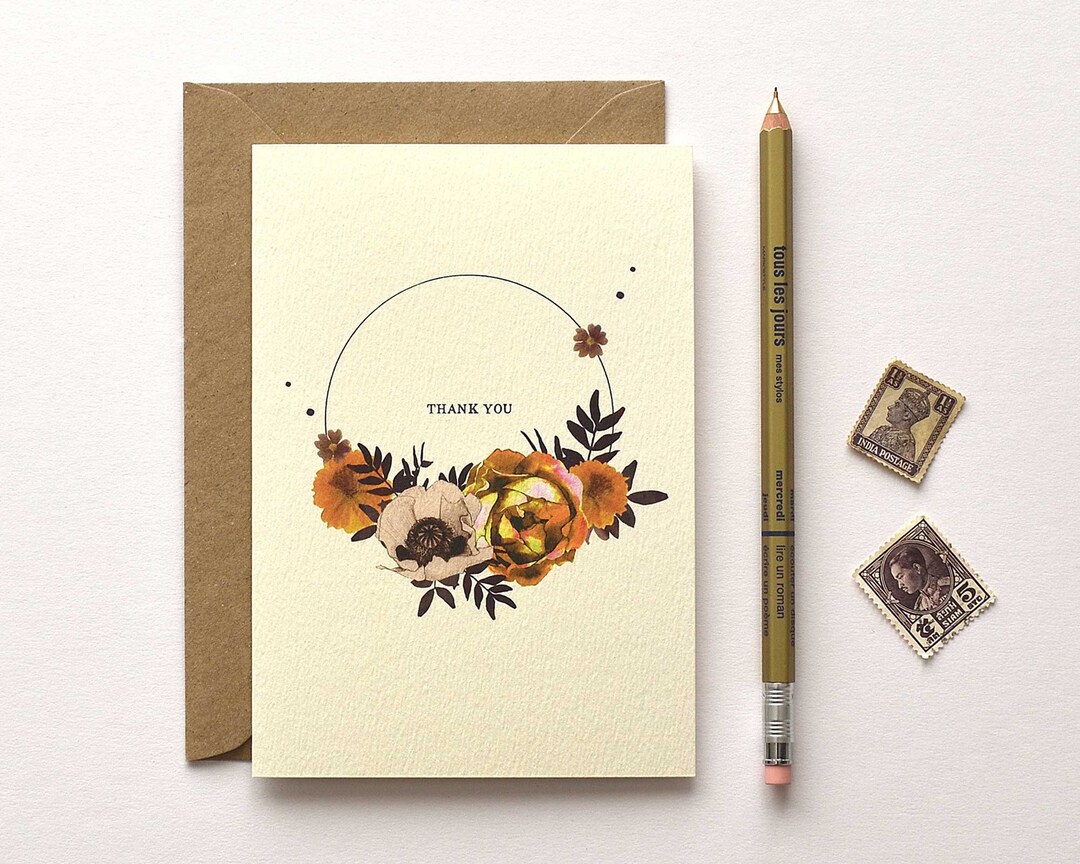 THANK YOU Floral Wreath Greeting Card - Etsy