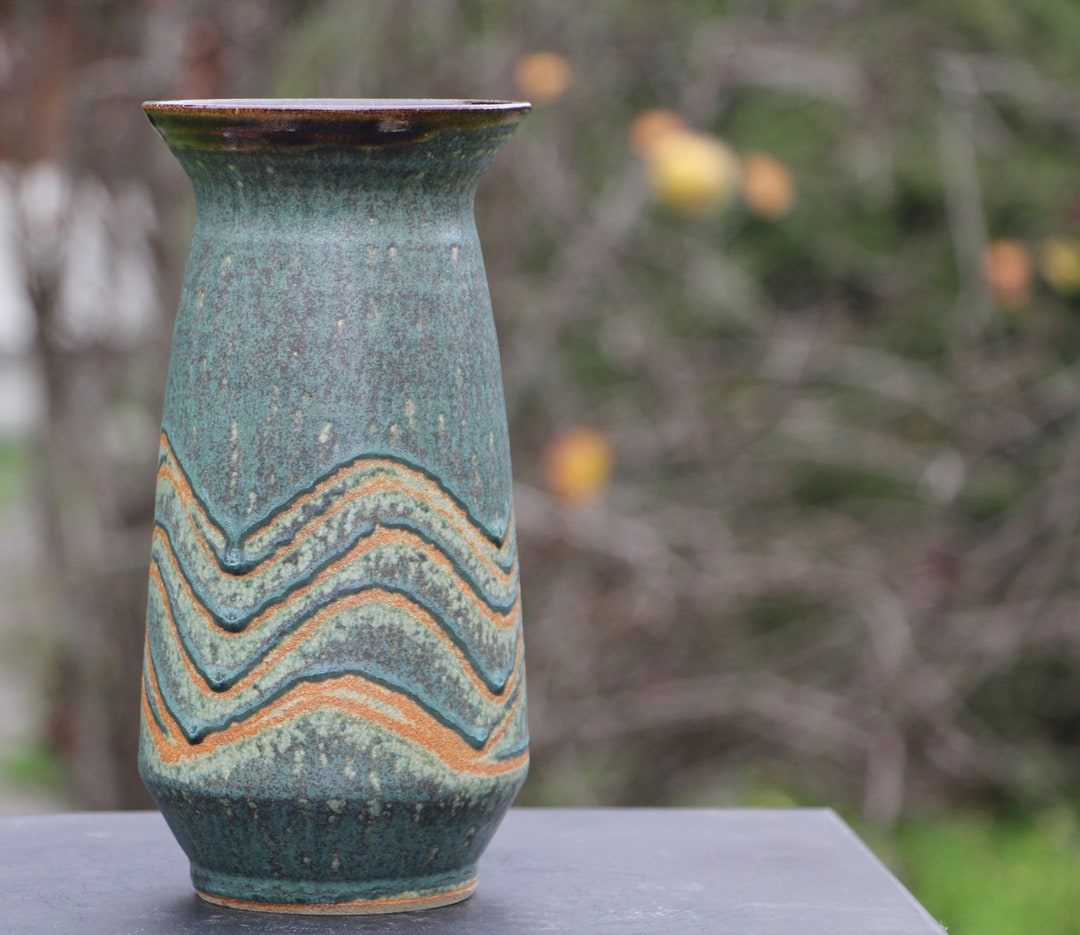 Ash Glazed Vase With Orange Pattern 9 In - Etsy