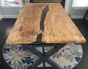 Live Edge Epoxy River Spalted Maple Dining Table With Juniper | Etsy UK