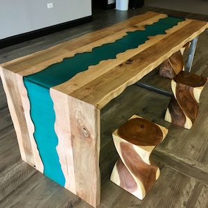 Live Edge Maple Epoxy River Waterfall Edge Community Table - Etsy