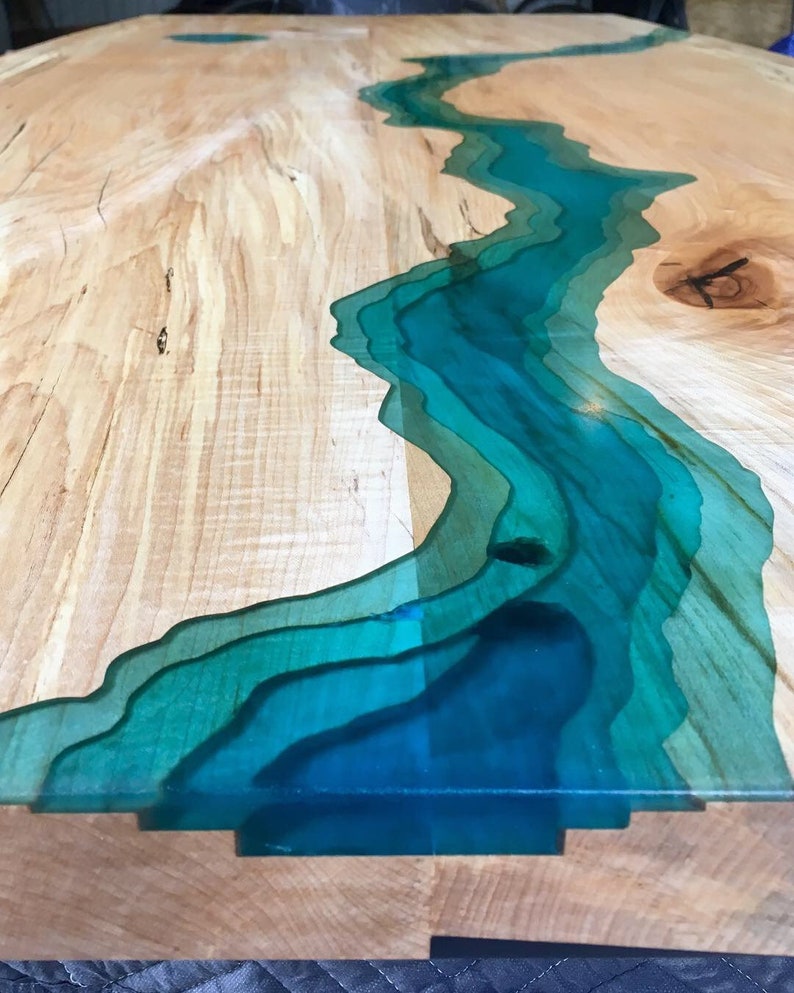 Live Edge Epoxy River Spalted Maple Dining Table With Juniper Root ...