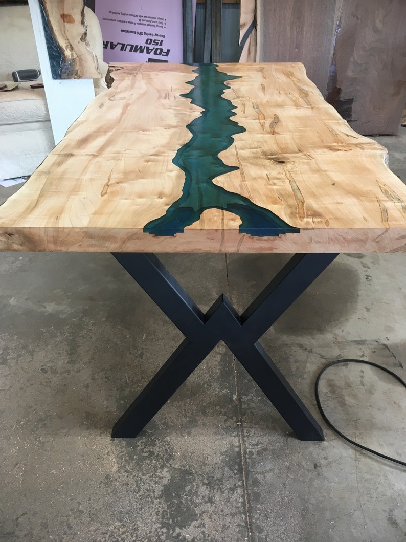 Live Edge Epoxy River Ambrosia Maple Dining Table Topographic - Etsy