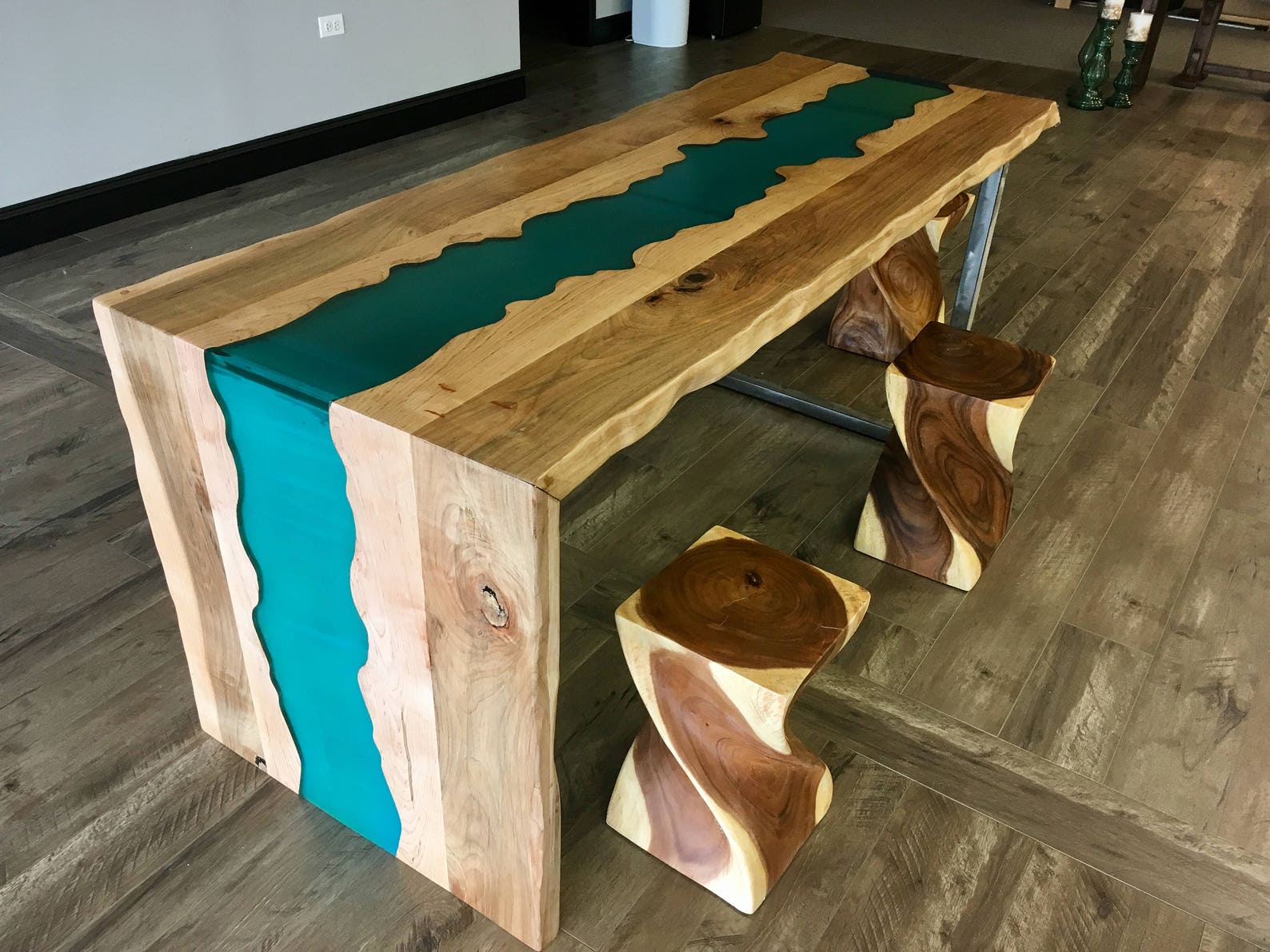 Live Edge Maple Epoxy River Waterfall Edge Community Table - Etsy