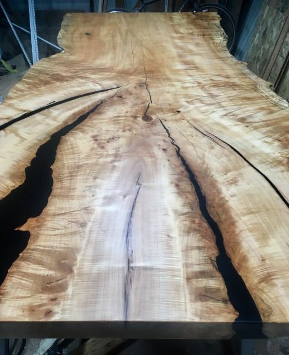 Reclaimed Live Edge Epoxy River Big Leaf Maple Black Epoxy Dining Table ...