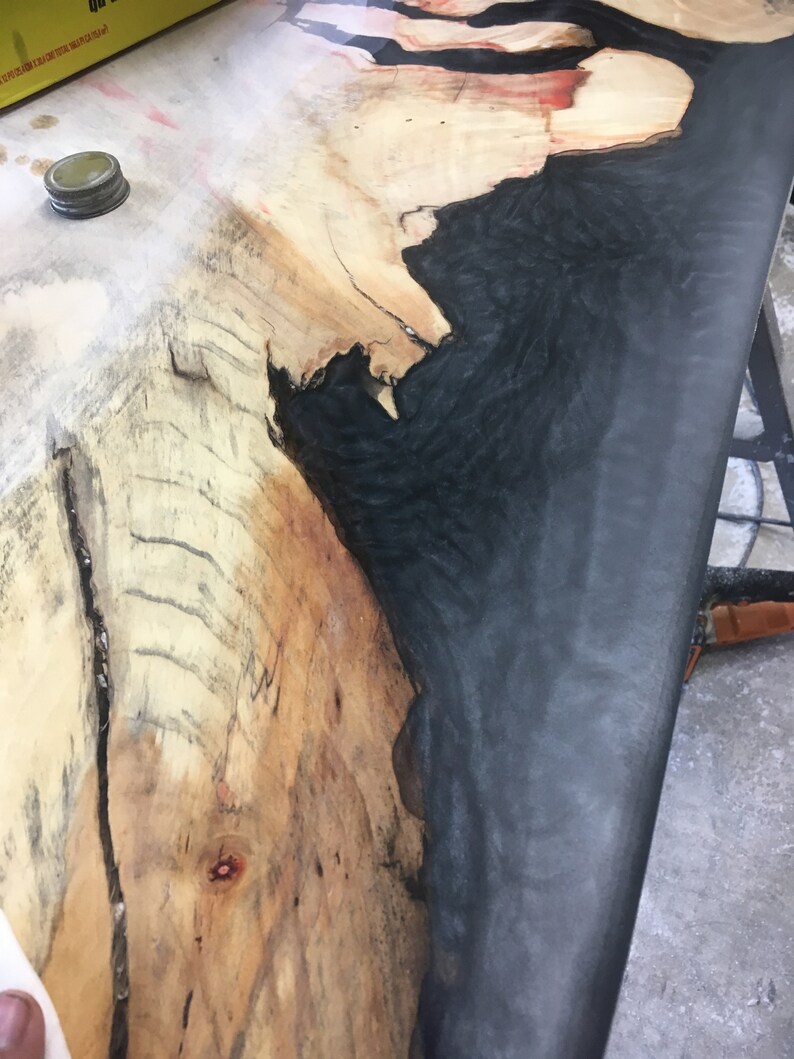 Live Edge Epoxy River Spalted Box Elder Grey Epoxy Dining Table - Etsy
