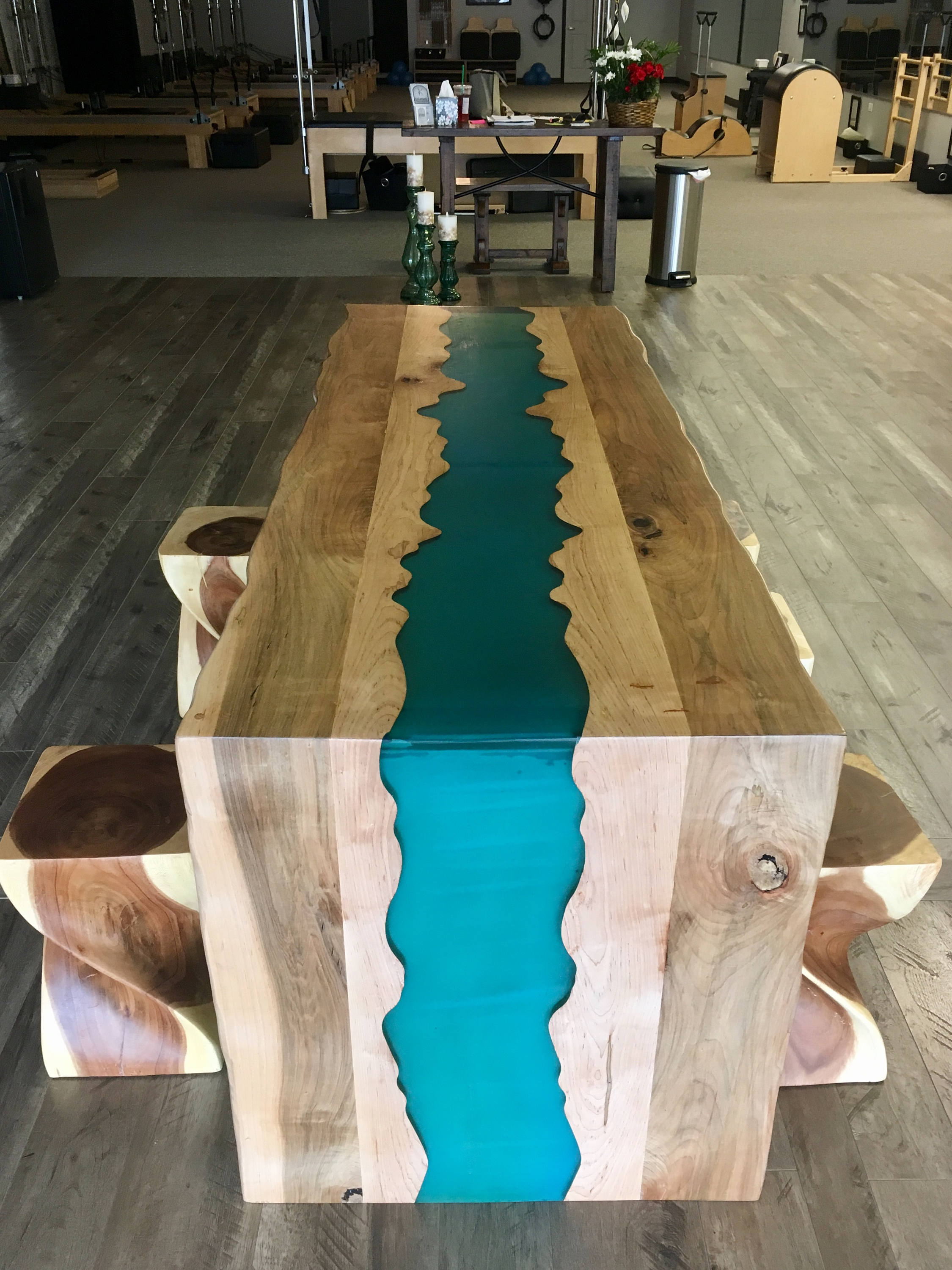 Live Edge Maple Epoxy River Waterfall Edge Community Table - Etsy