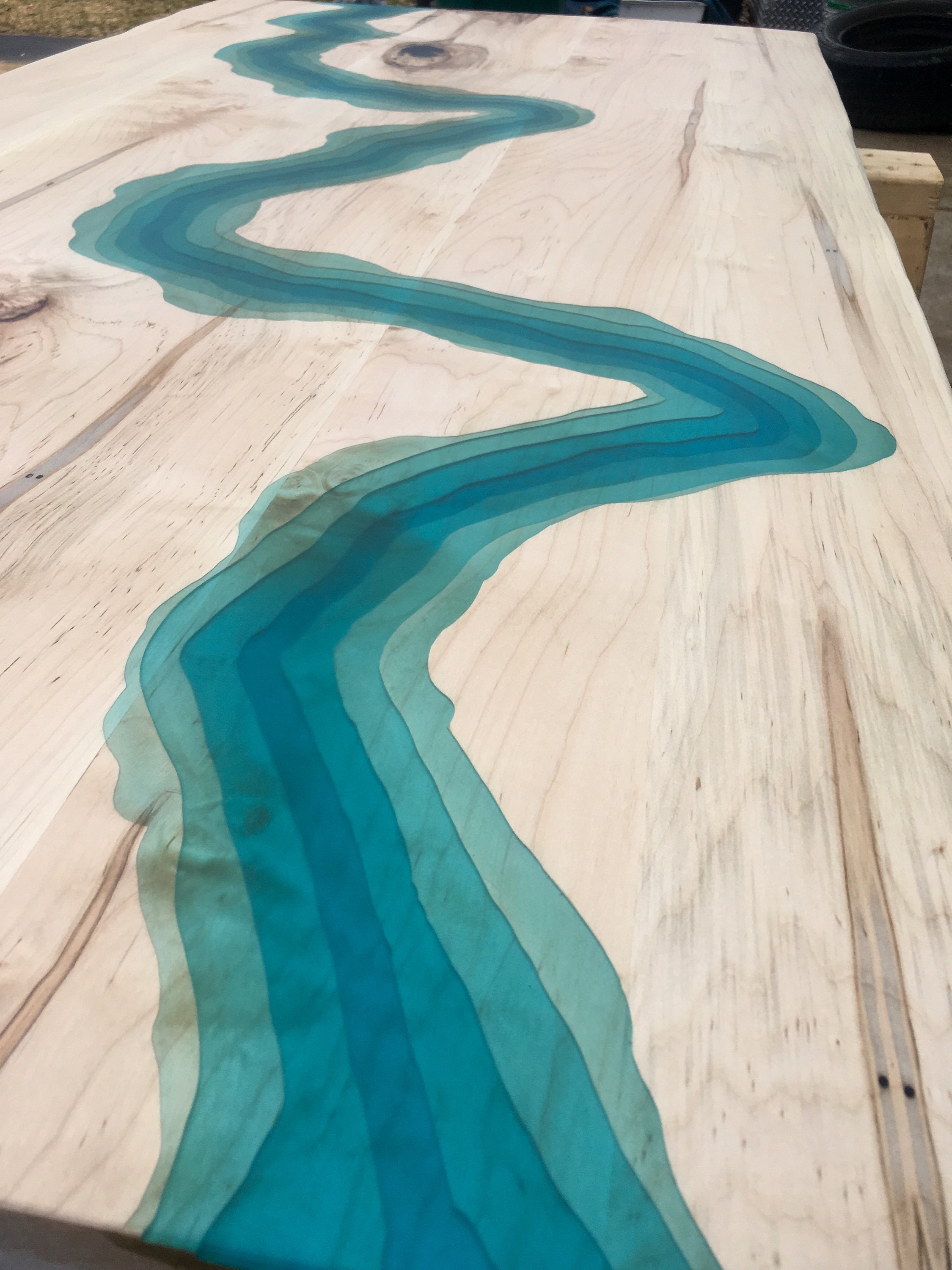 Live Edge Epoxy River Ambrosia Maple Home Office Desk Topographic ...