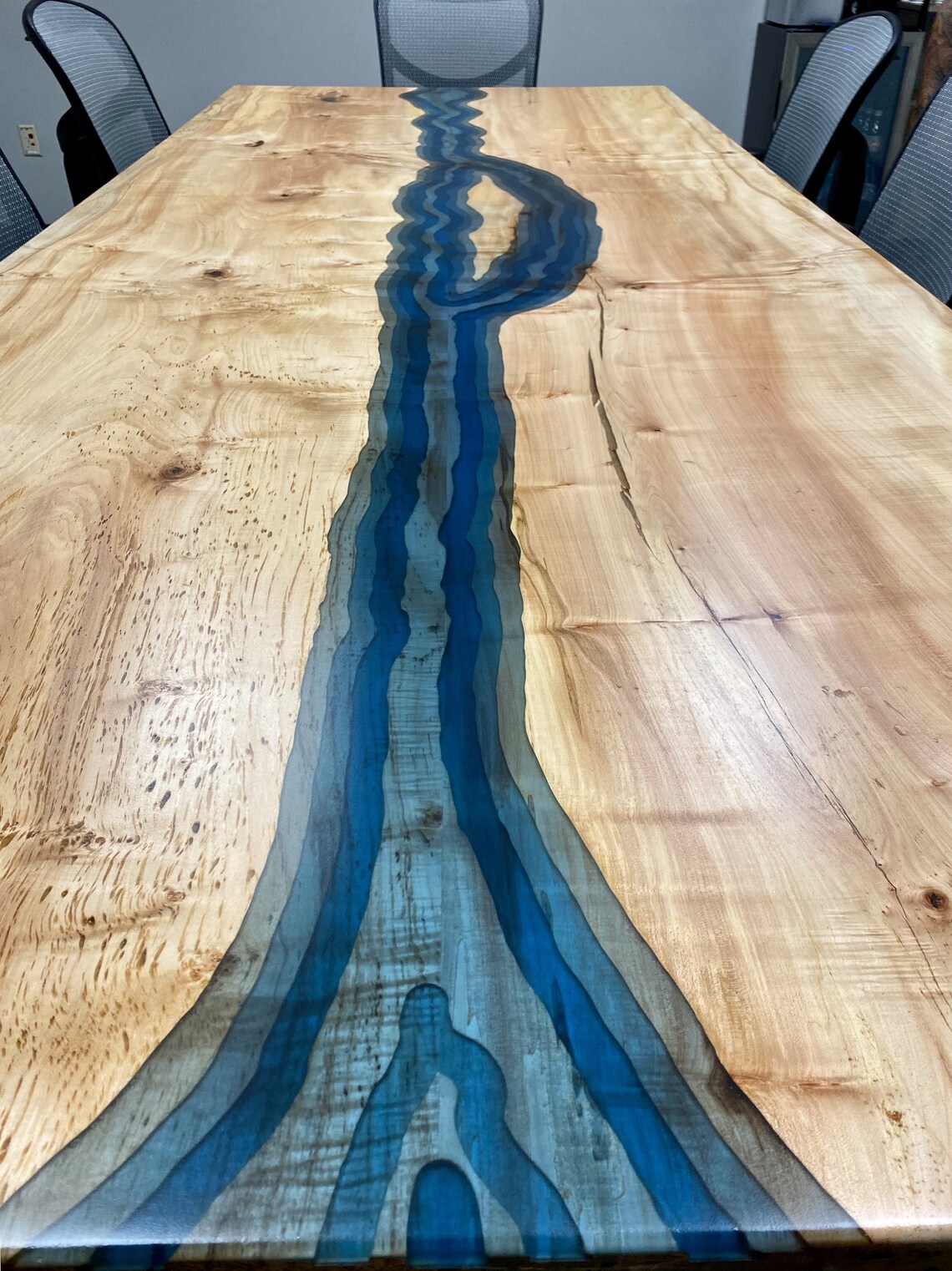 Live Edge Epoxy River Figured Maple Dining Table Topographic(custom ...