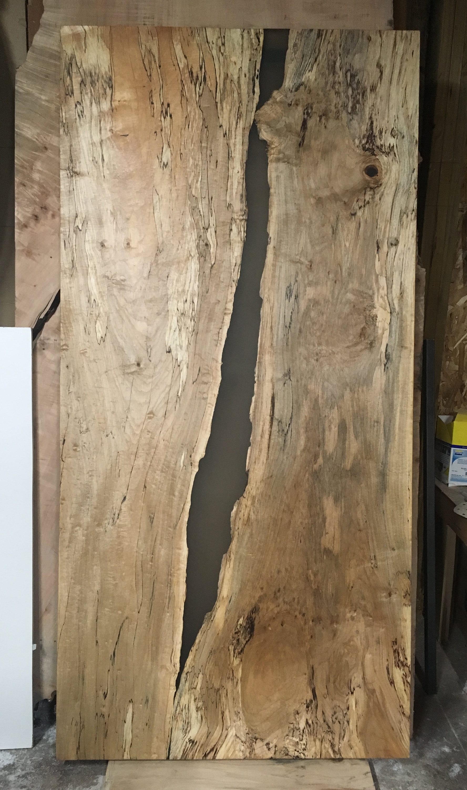 Live Edge Epoxy River Spalted Maple Dining Table With Grey Epoxy River ...