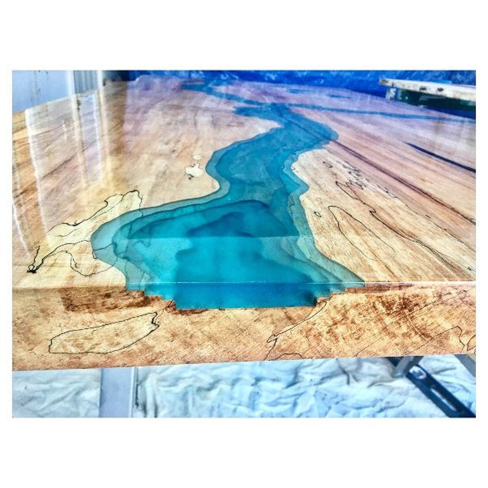 Live Edge Epoxy River Spalted Maple Dining Table Topographic - Etsy