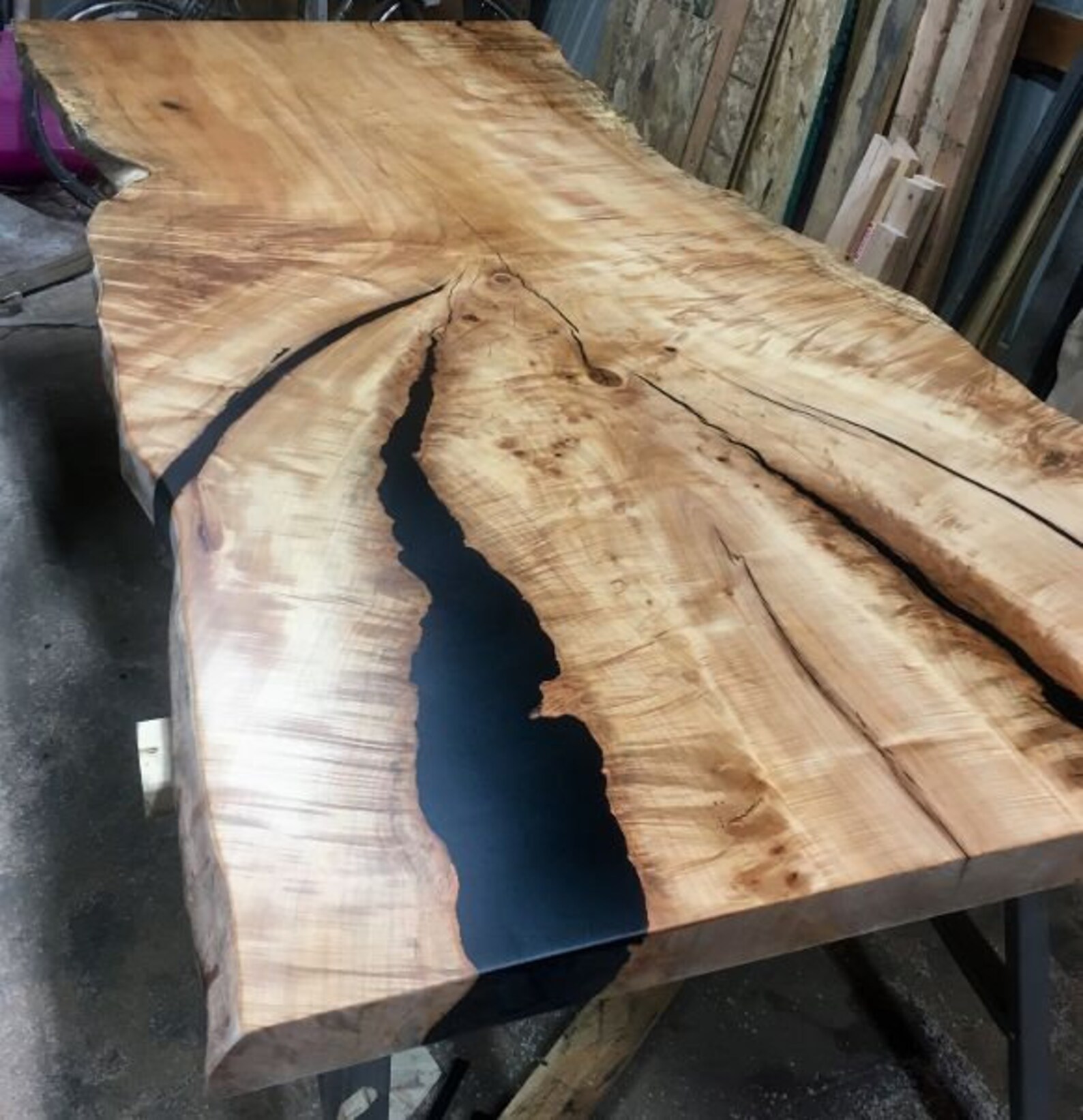 Reclaimed Live Edge Epoxy River Big Leaf Maple Black Epoxy Dining Table ...