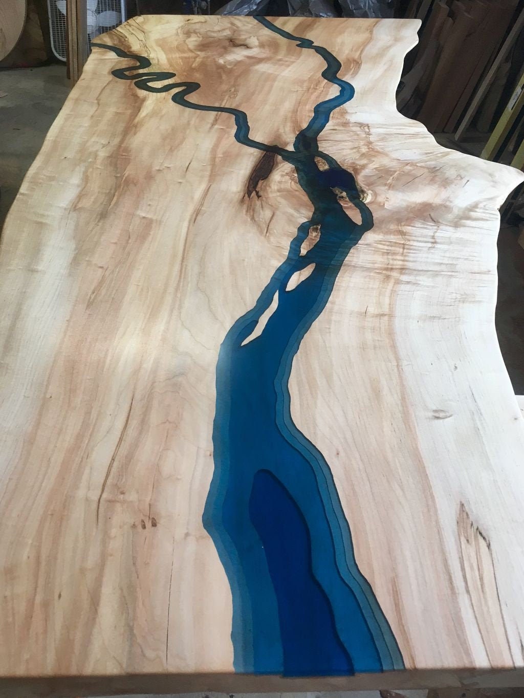 Live Edge Epoxy River Figured Maple Dining Table Topographic(custom ...