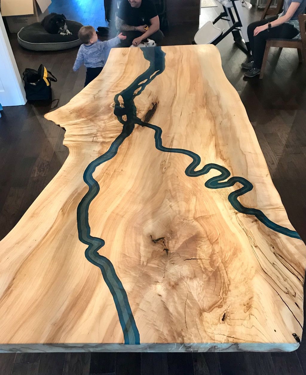 Live Edge Epoxy River Figured Maple Dining Table Topographic(custom ...