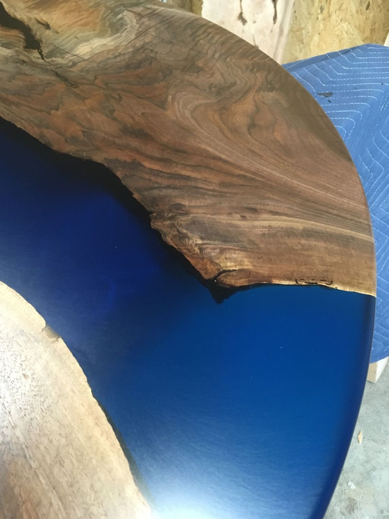 Live Edge Blue Epoxy River Black Walnut Round Dining Table With Custom ...