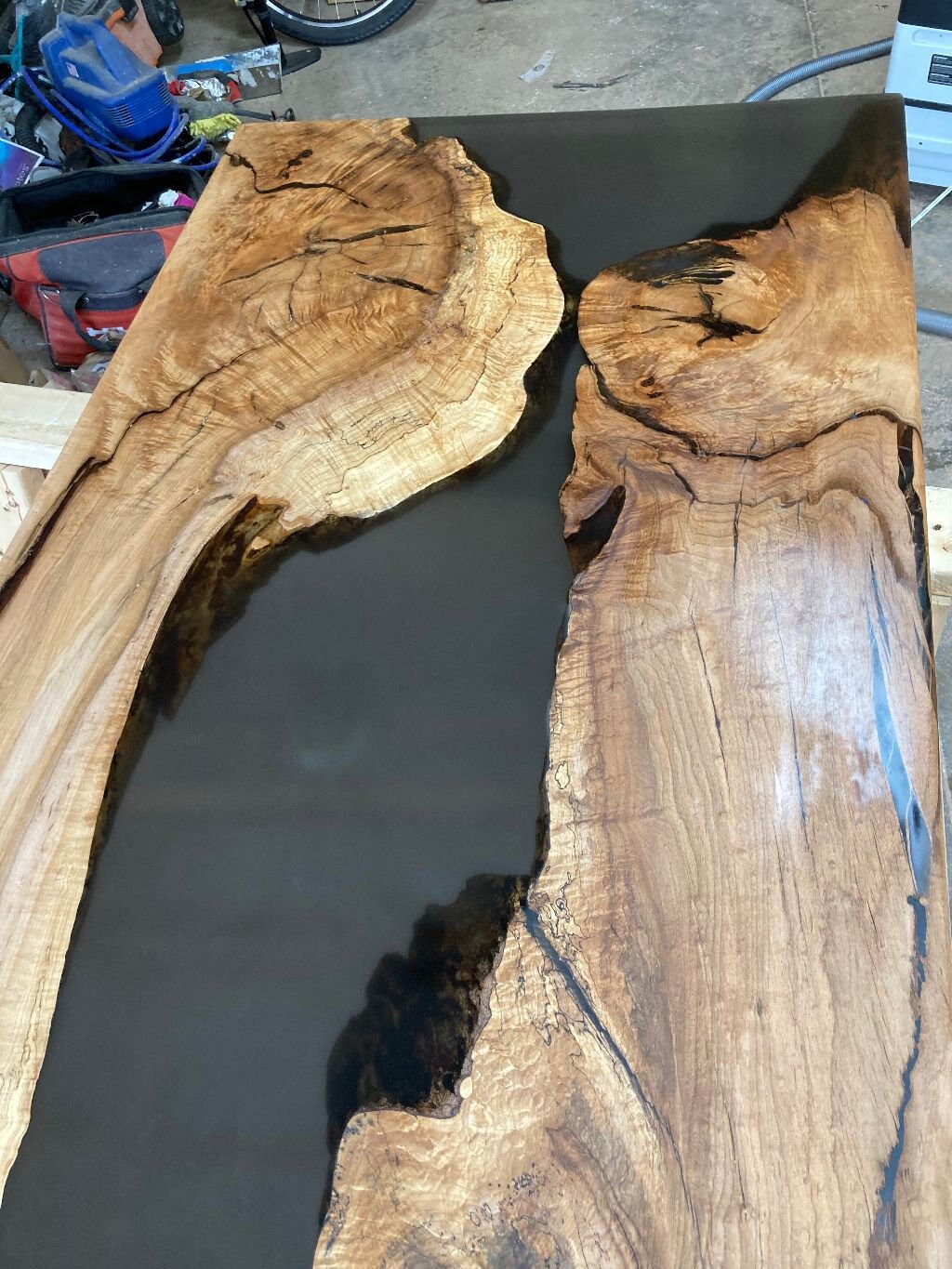 Live Edge Epoxy River Spalted Maple Desk With Grey Epoxy River(custom ...