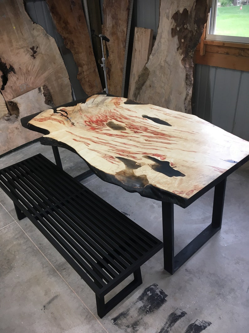 Live Edge Epoxy River Spalted Box Elder Grey Epoxy Dining Table - Etsy