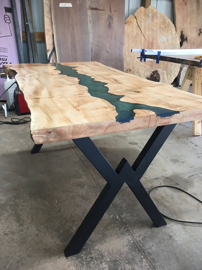 Live Edge Epoxy River Ambrosia Maple Dining Table Topographic - Etsy