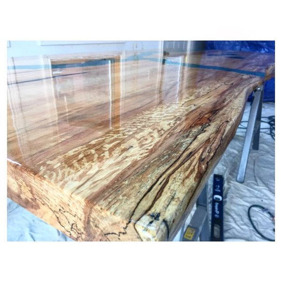 Live Edge Epoxy River Spalted Maple Dining Table Topographic - Etsy