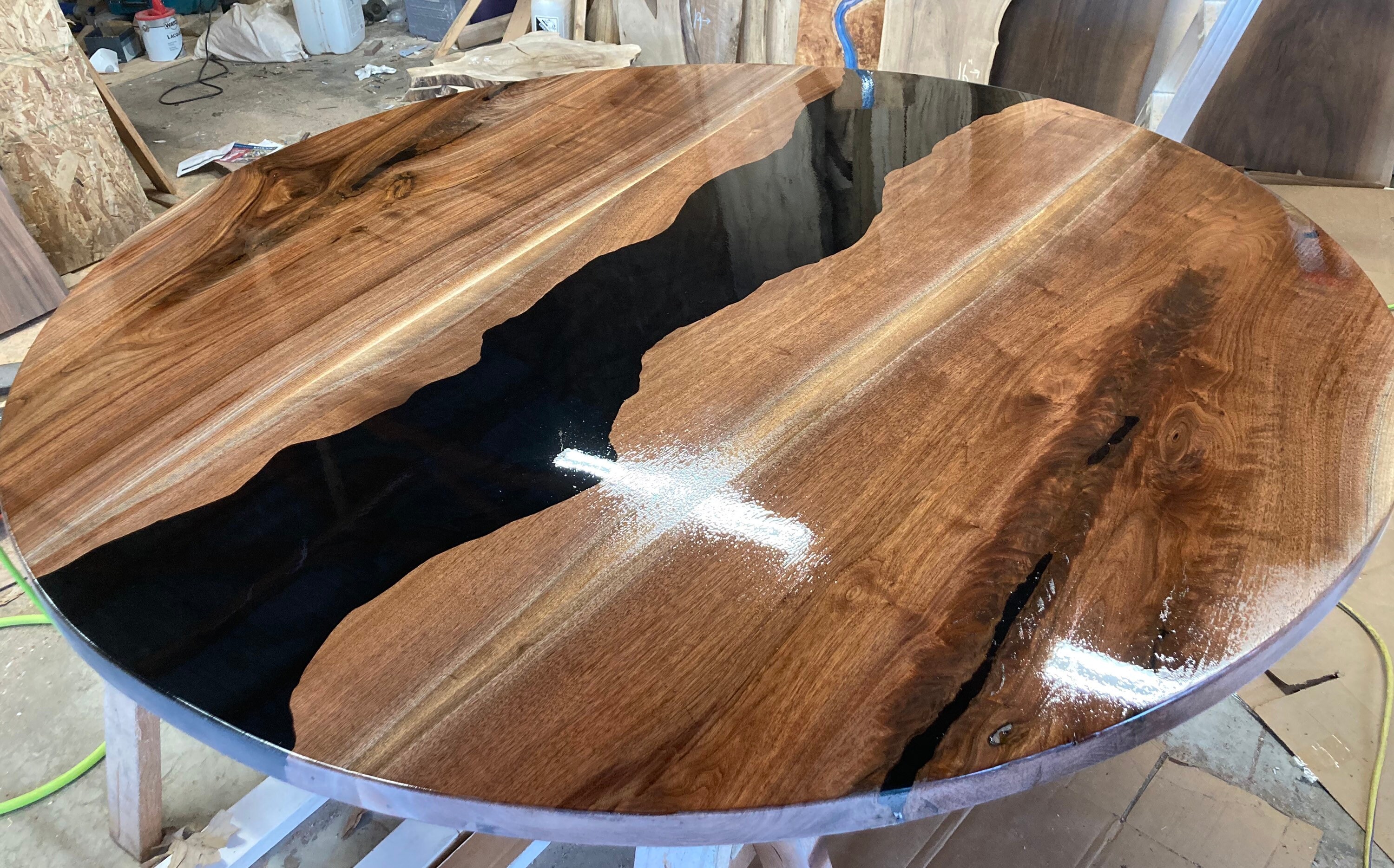 Live Edge Black Epoxy River Black Walnut Round Dining Table With Custom ...