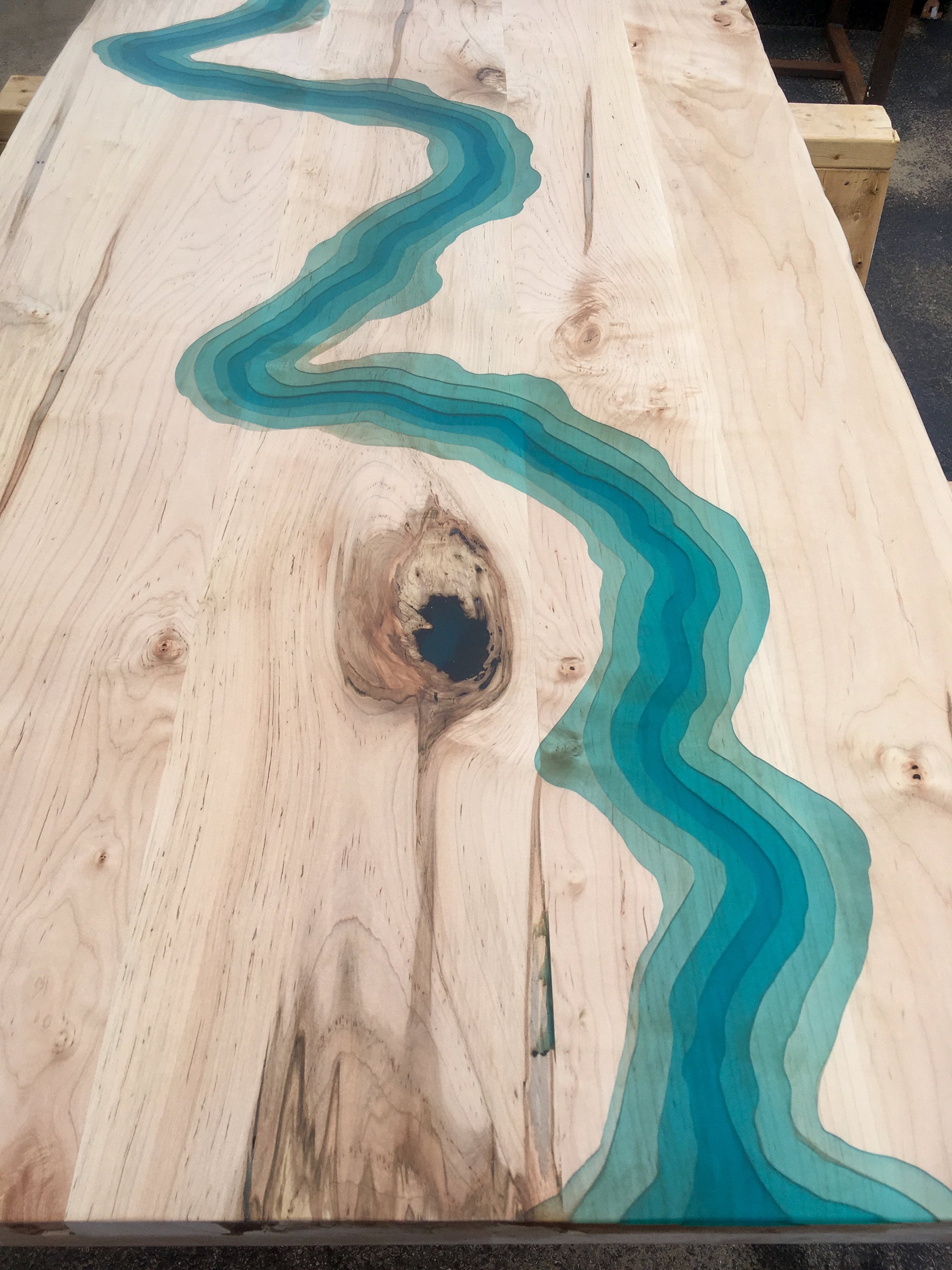 Live Edge Epoxy River Ambrosia Maple Home Office Desk Topographic ...