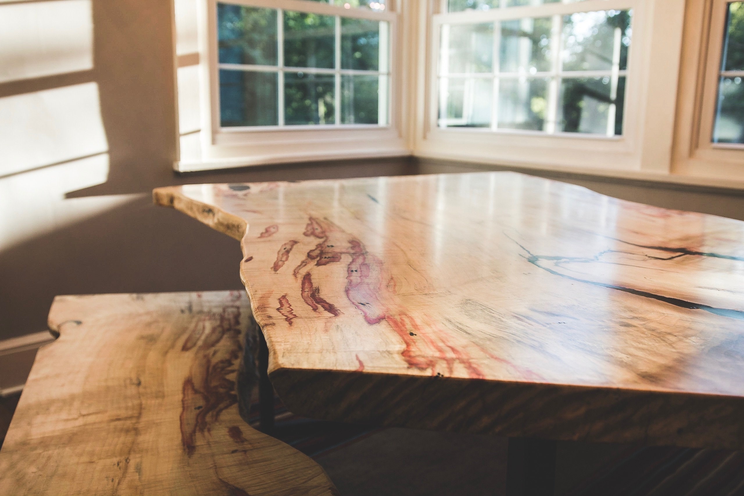 Live Edge Epoxy River Spalted Box Elder Dining Table and Benches - Etsy
