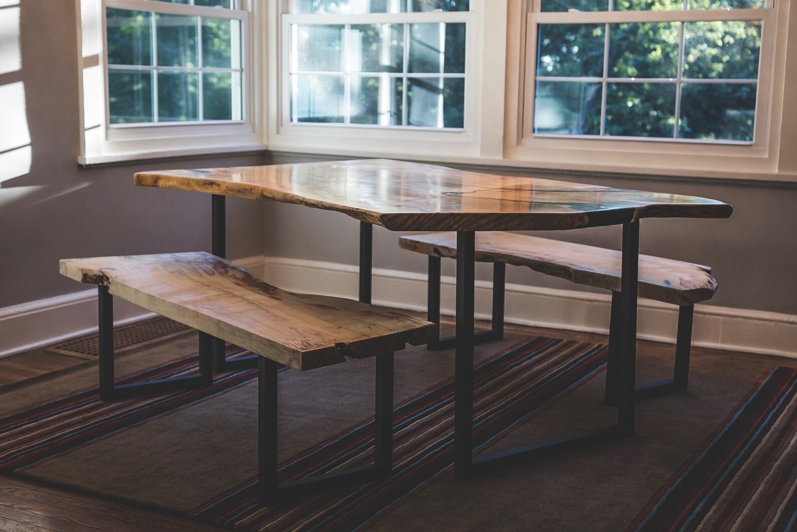 Live Edge Epoxy River Spalted Box Elder Dining Table and Benches - Etsy