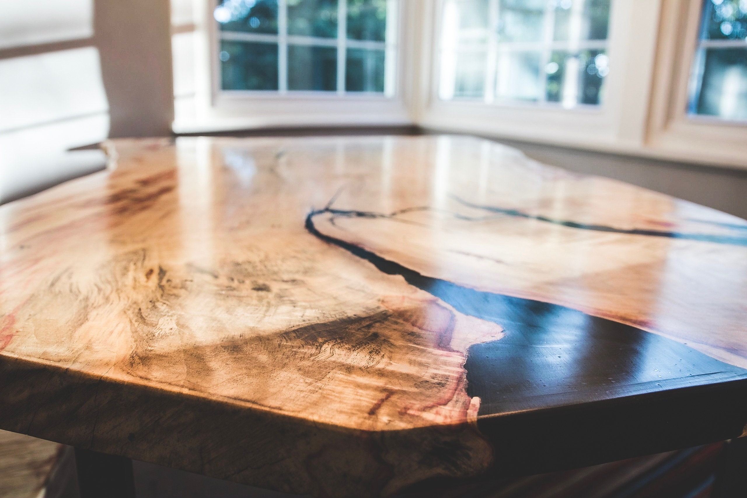 Live Edge Epoxy River Spalted Box Elder Dining Table and Benches - Etsy