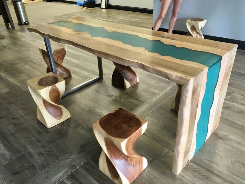 Live Edge Maple Epoxy River Waterfall Edge Community Table - Etsy