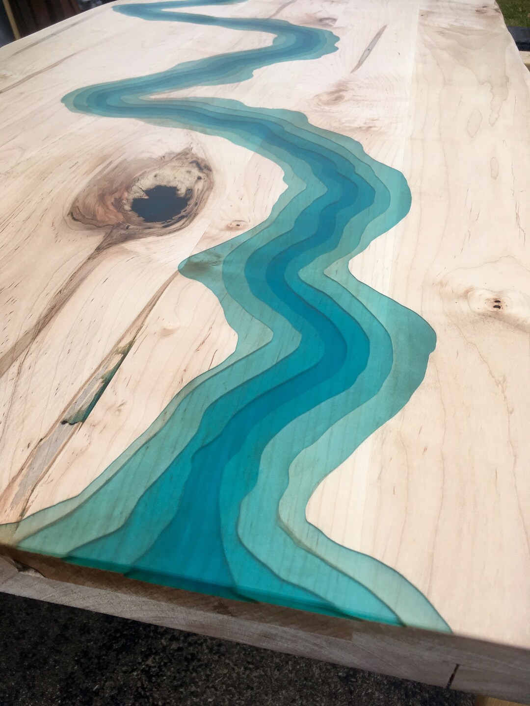Live Edge Epoxy River Ambrosia Maple Home Office Desk Topographic ...