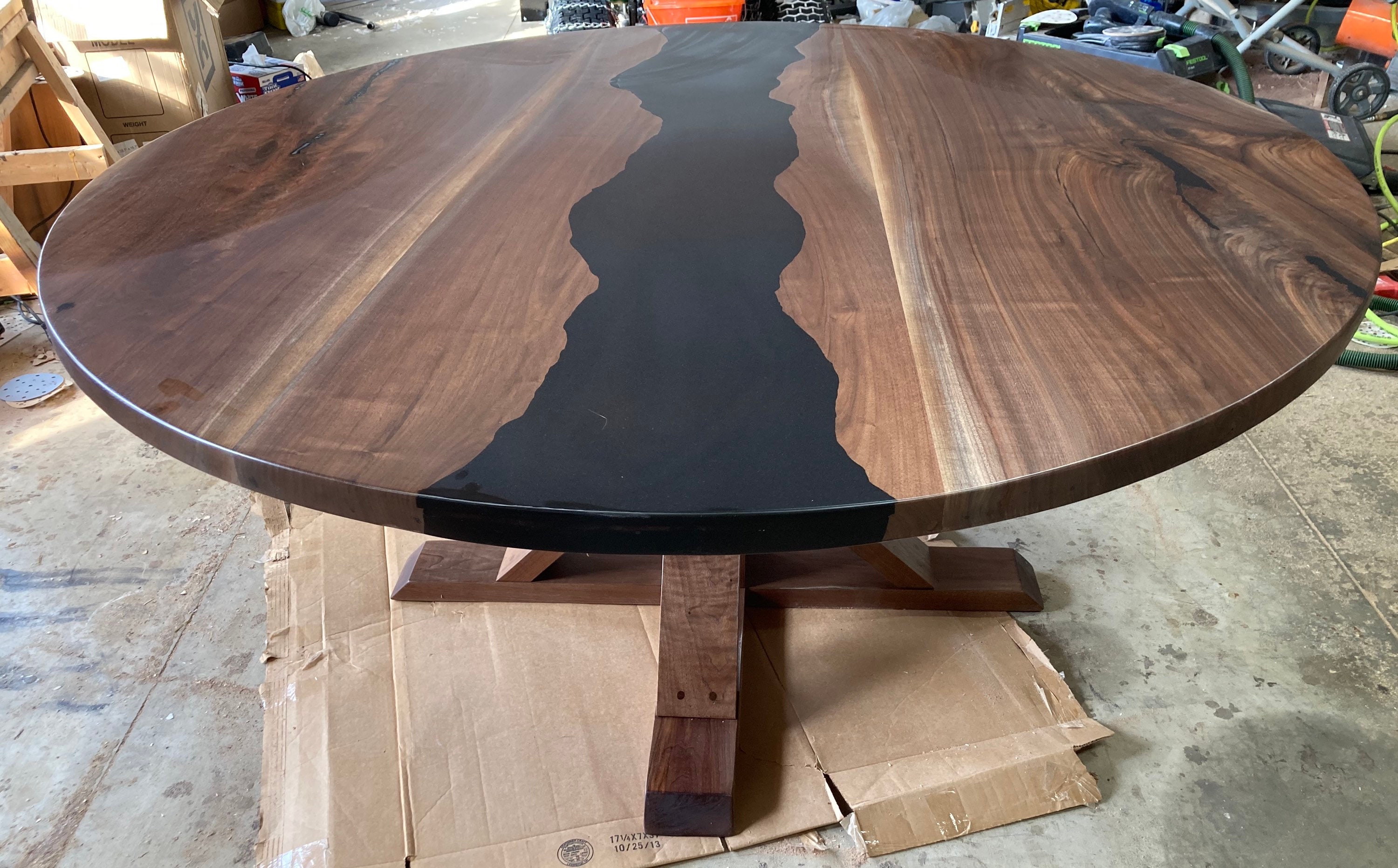 Live Edge Black Epoxy River Black Walnut Round Dining Table With Custom ...