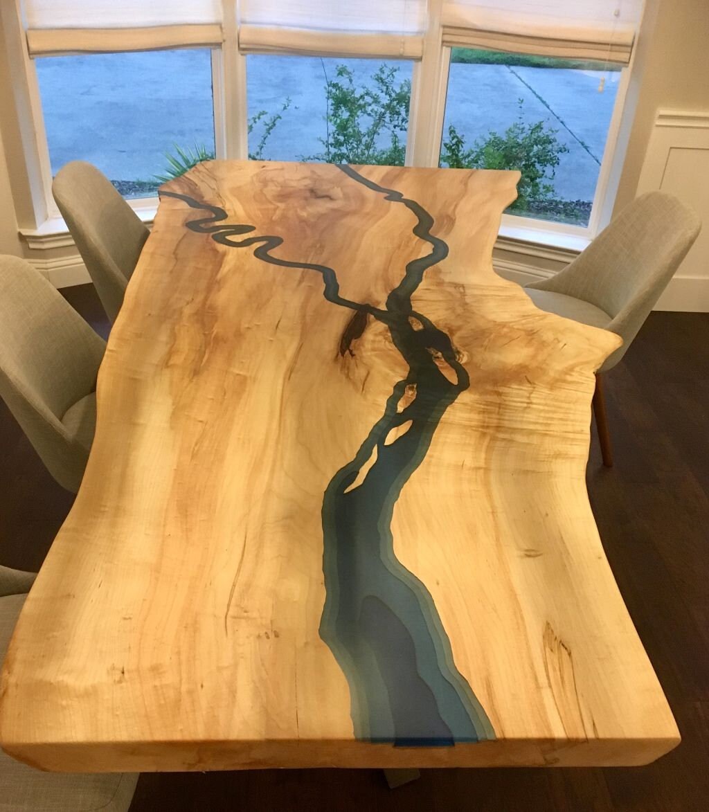 Live Edge Epoxy River Figured Maple Dining Table Topographic(custom ...