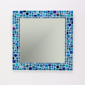 Mosaic Wall Mirror in Blue & Turquoise 40cm, Bathroom Mirror, Blue Wall ...