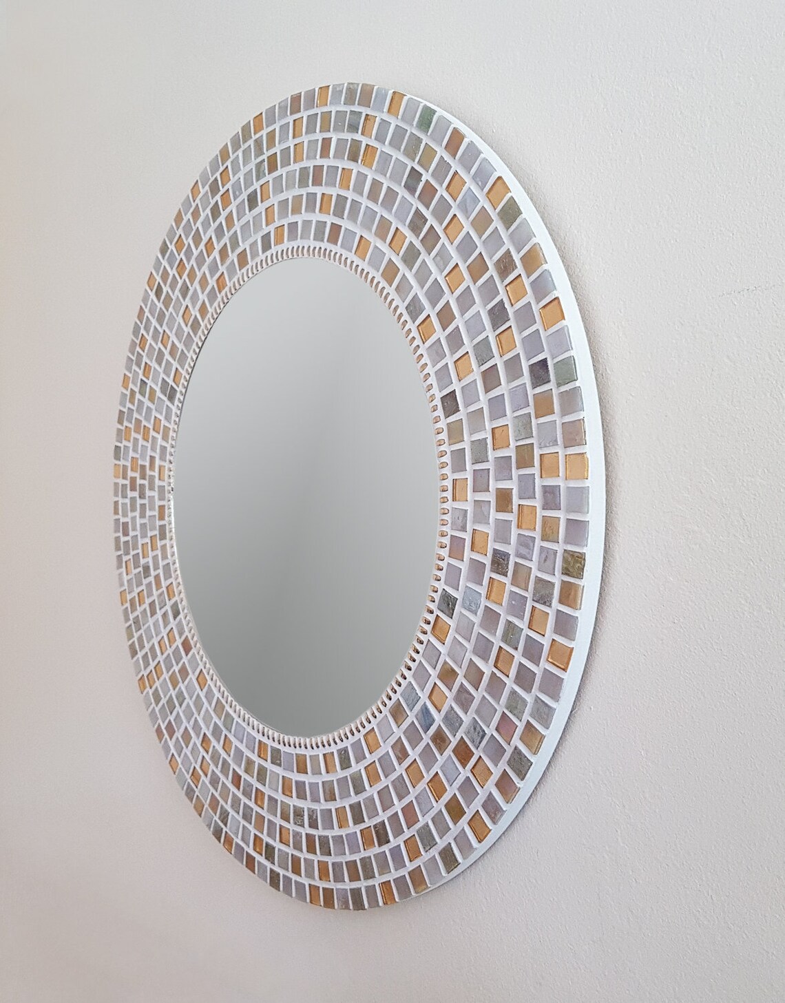 Mosaic Mirror in Gold & Cream Large Round Wall Mirror | Etsy