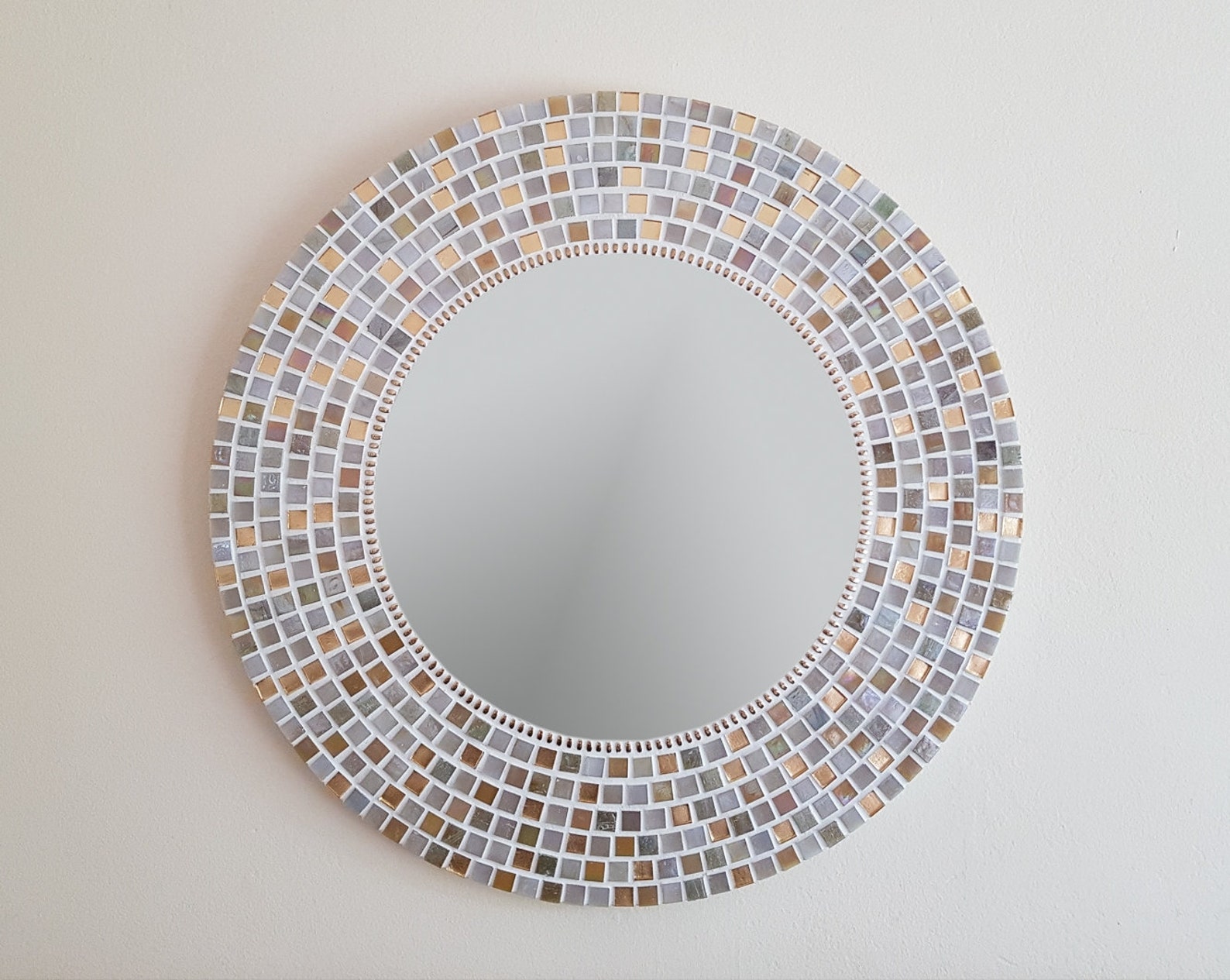 Mosaic Mirror in Gold & Cream Large Round Wall Mirror | Etsy