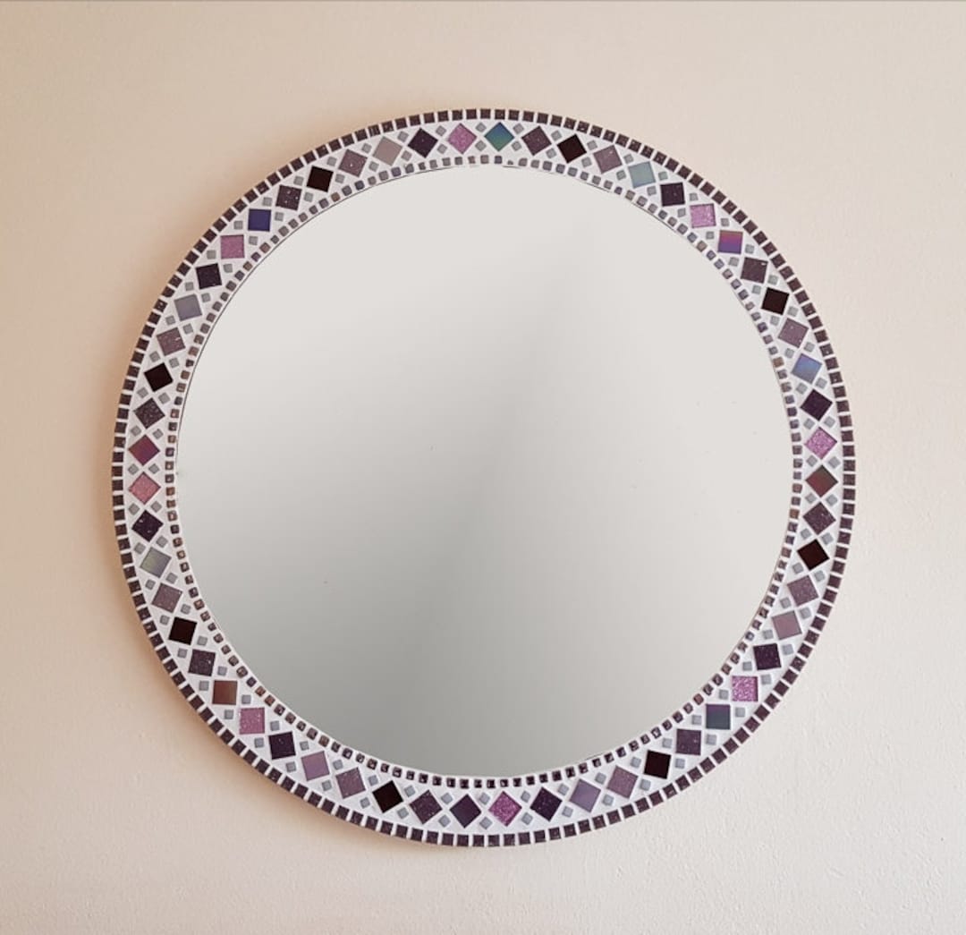 Large Mosaic Mirror, Purple Wall Mirror, Bathroom Mirror, Round Mirror ...