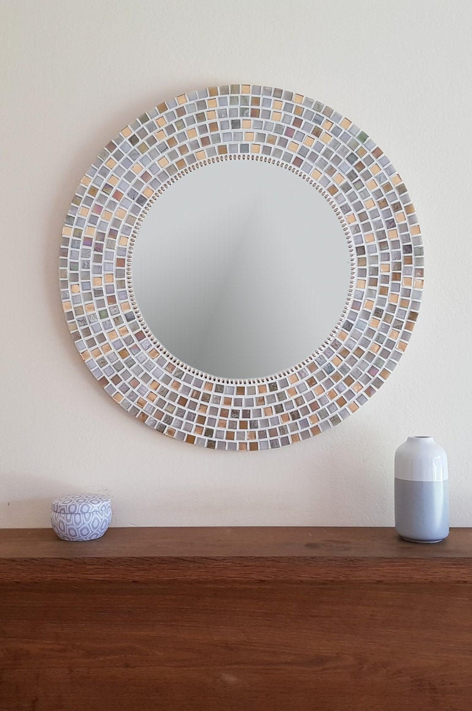 Mosaic Mirror in Gold & Cream Large Round Wall Mirror | Etsy