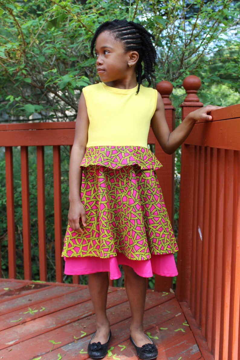 Ankara Girls Tank Dress. Soft Cotton Bodice With Pink and Yellow ...
