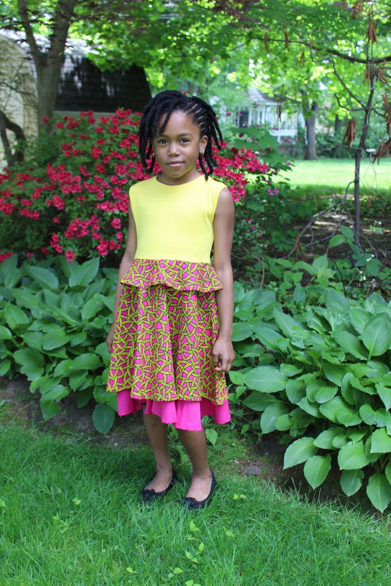 Ankara Girls Tank Dress. Soft Cotton Bodice With Pink and Yellow ...