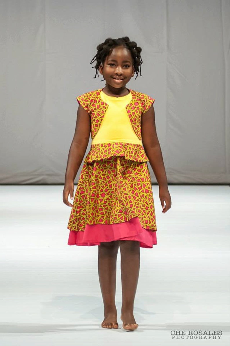 Ankara Girls Tank Dress. Soft Cotton Bodice With Pink and Yellow ...