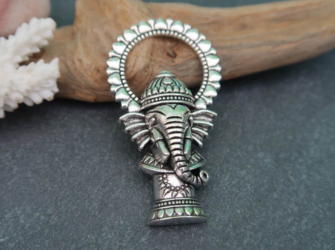 Ganesh Elephant Pendant and Lotus Crown Ethnic Tibetan Alloy, 50x28 Mm ...