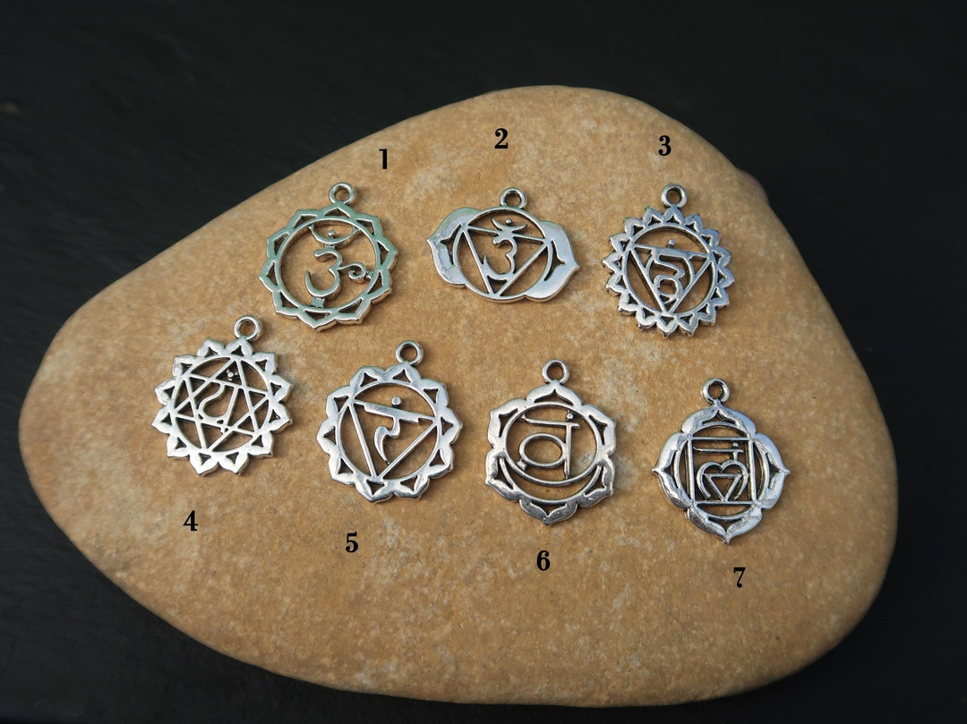 Silver Chakra Pendants Round Chakra Symbols in Brass - Etsy