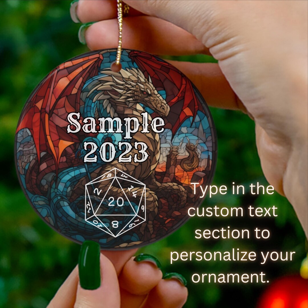 Personalized RPG Ornament With a 20 Sided Dice and Dragon Mosaic Print ...