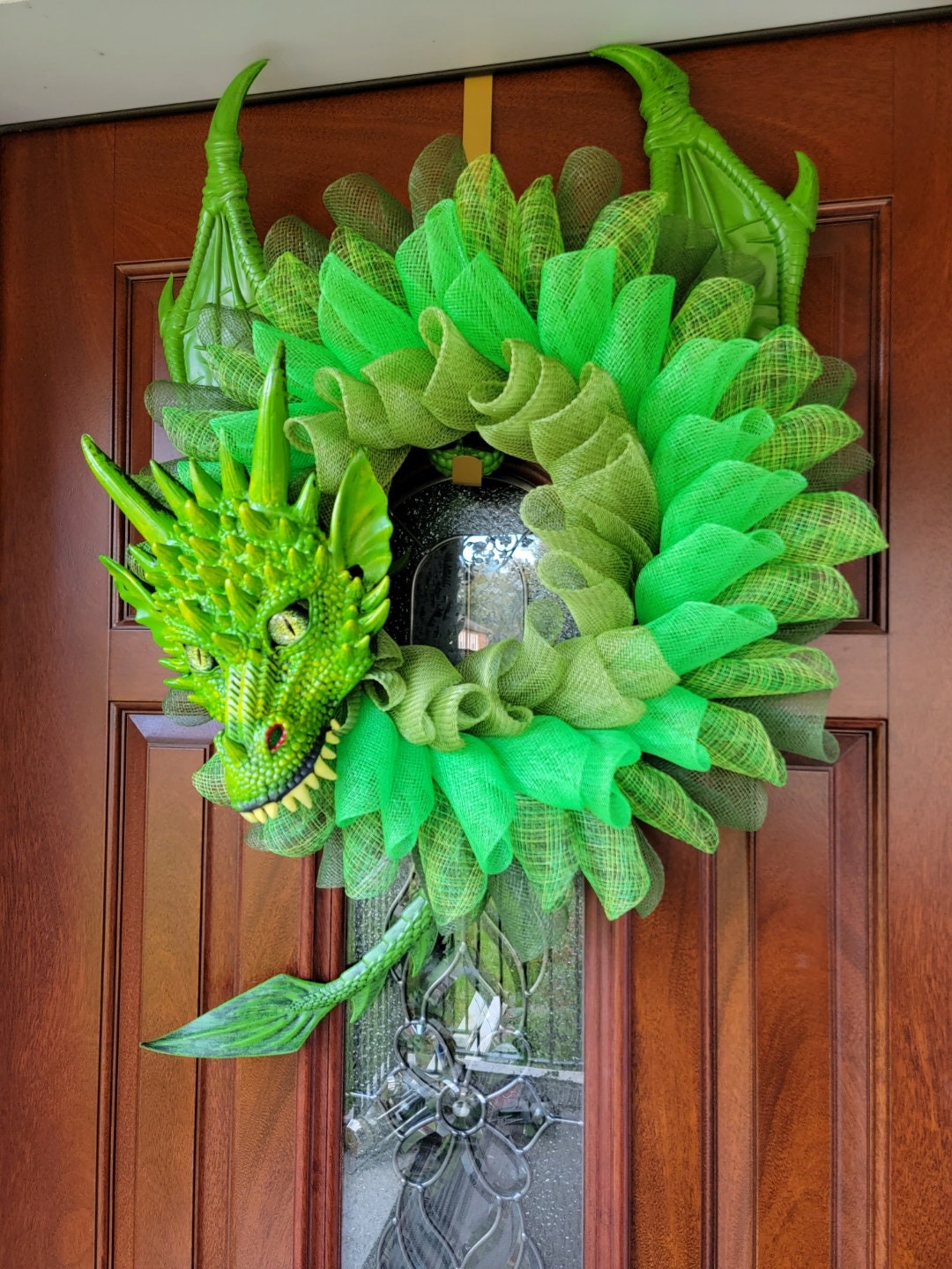 Green Dragon Wreath, Green Dragon Head and Wings Wreath, Dragon Wreath ...