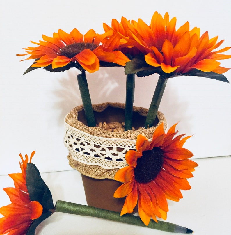 Handpainted Sunflower Pen Pot With Burlap Fall Table Décor | Etsy