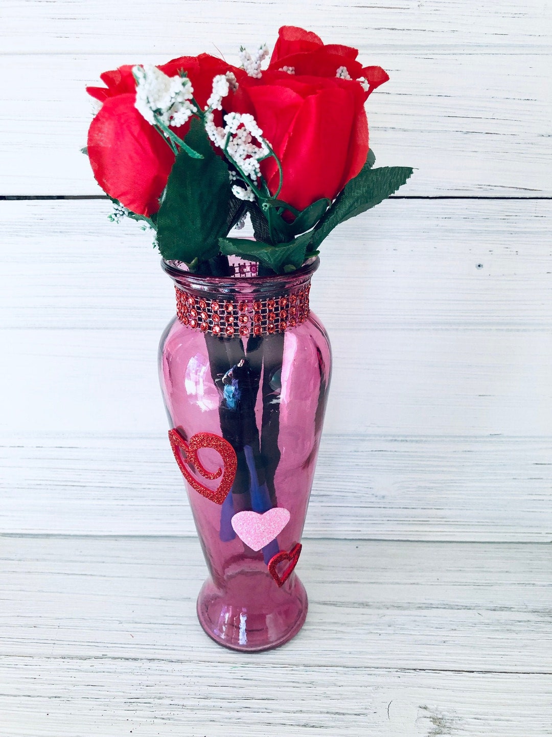 Valentines Day Red Rose Flower Pen Pot, Desk Accessories, Floral ...