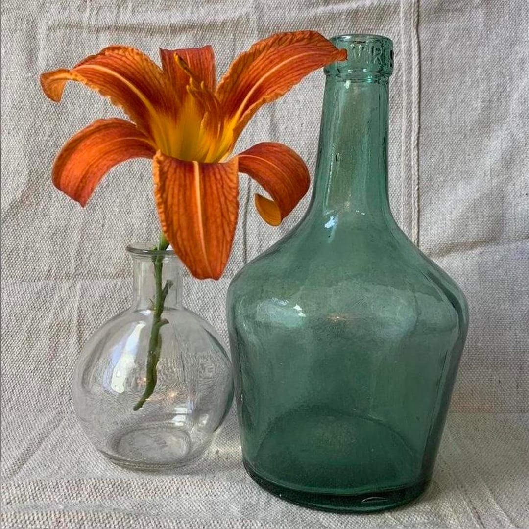 Turquoise Glass Viresa Tall Neck Bottle and Small Clear Glass Round ...