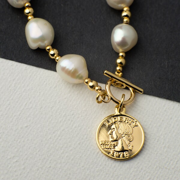Coin Pearl Necklace - Etsy